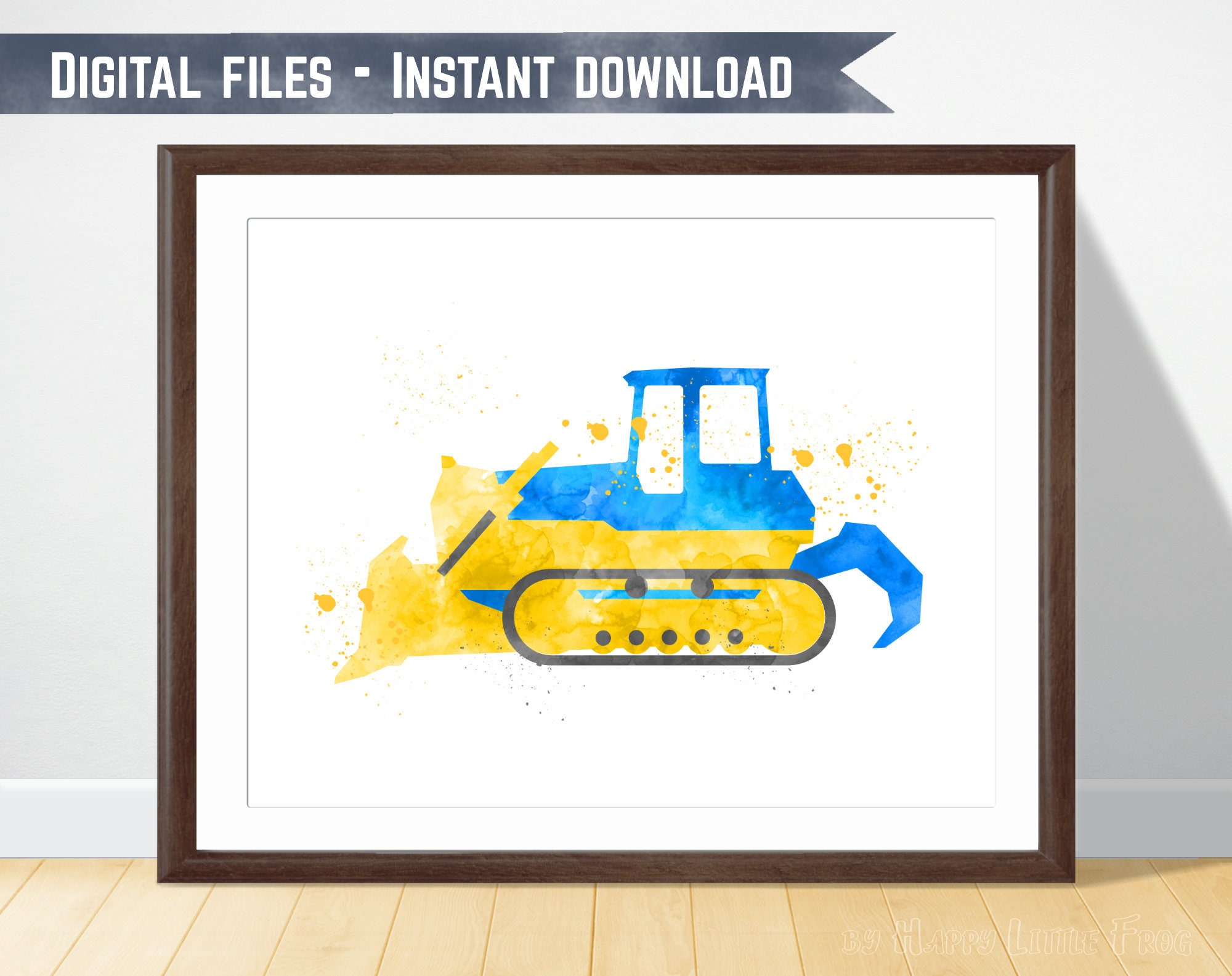 Construction Prints Set of 3 - Dump Truck - Excavator - Bulldozer ...