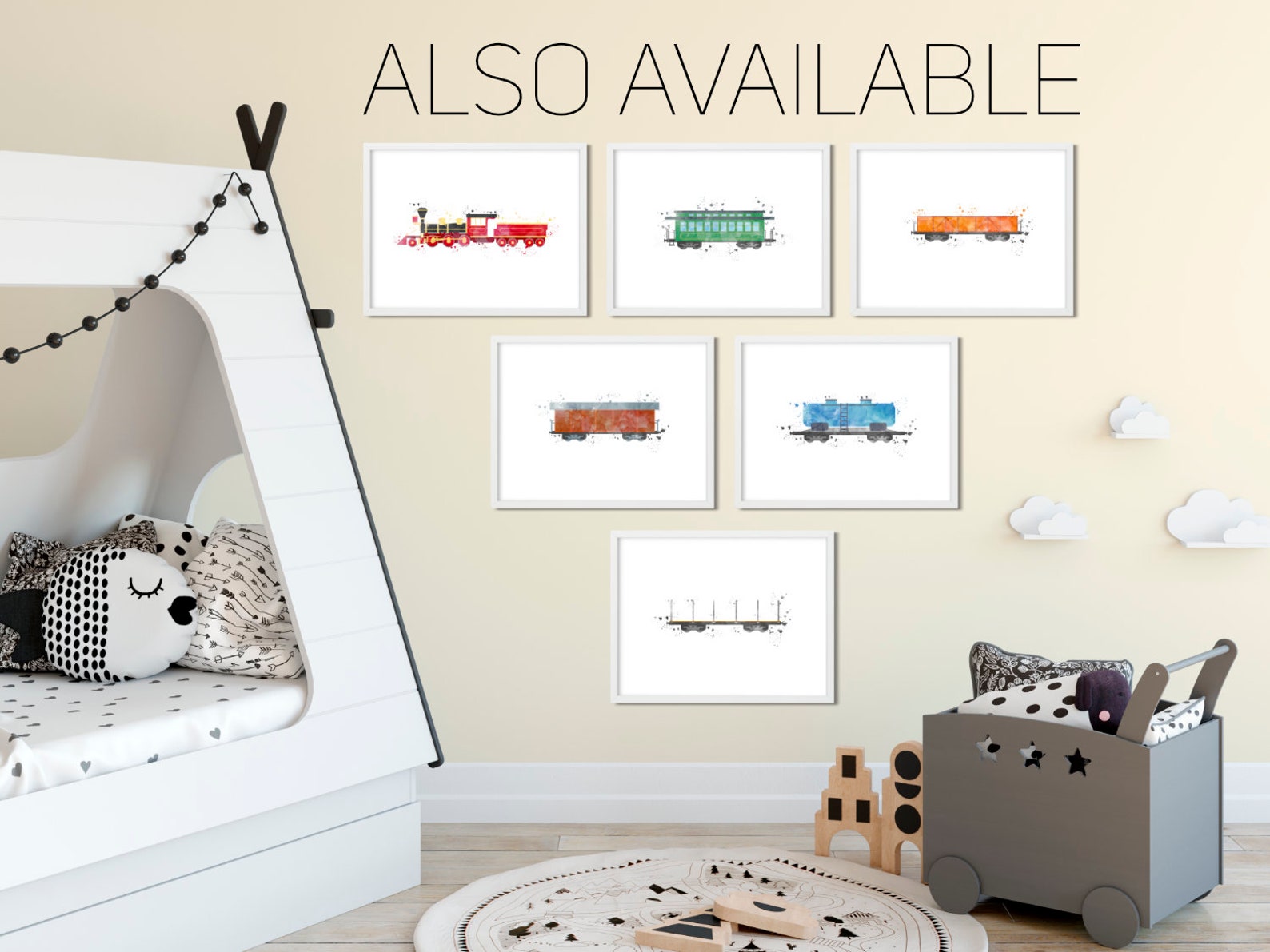 Train Wall Art Decor, Nursery Train Print, Steam Train Art, Kids Train Decor, Watercolor Boy Art ...