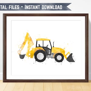 Excavator Printable, Watercolor Digger, Back Hoe Loader, Excavator ...