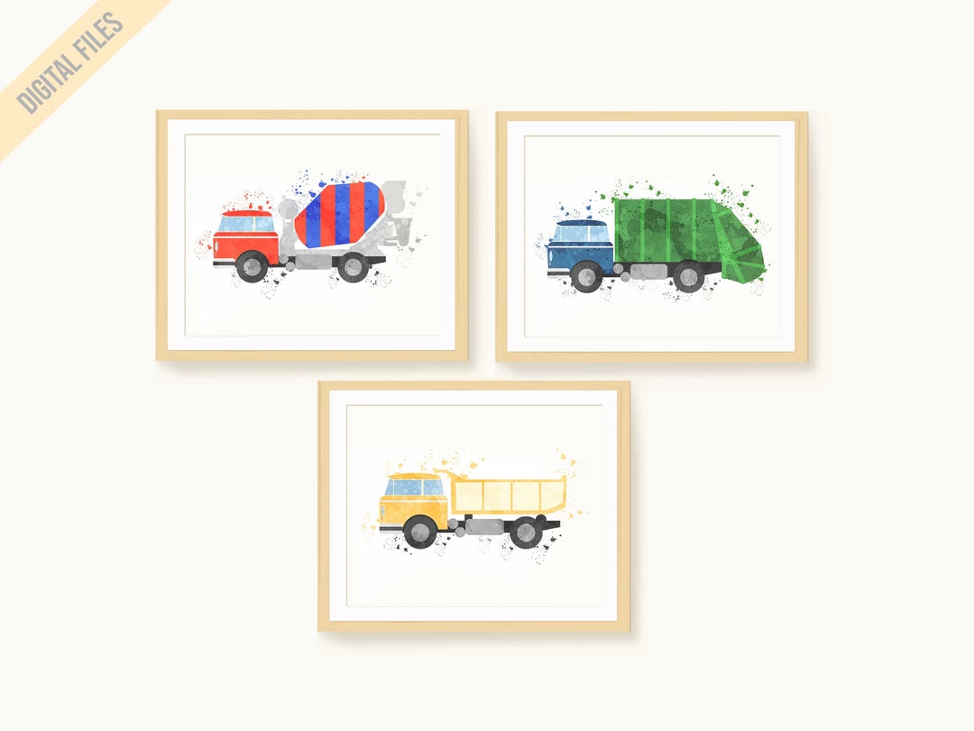 Printable Trucks Set of 3, Construction Trucks, Nursery Art Bundle - Etsy