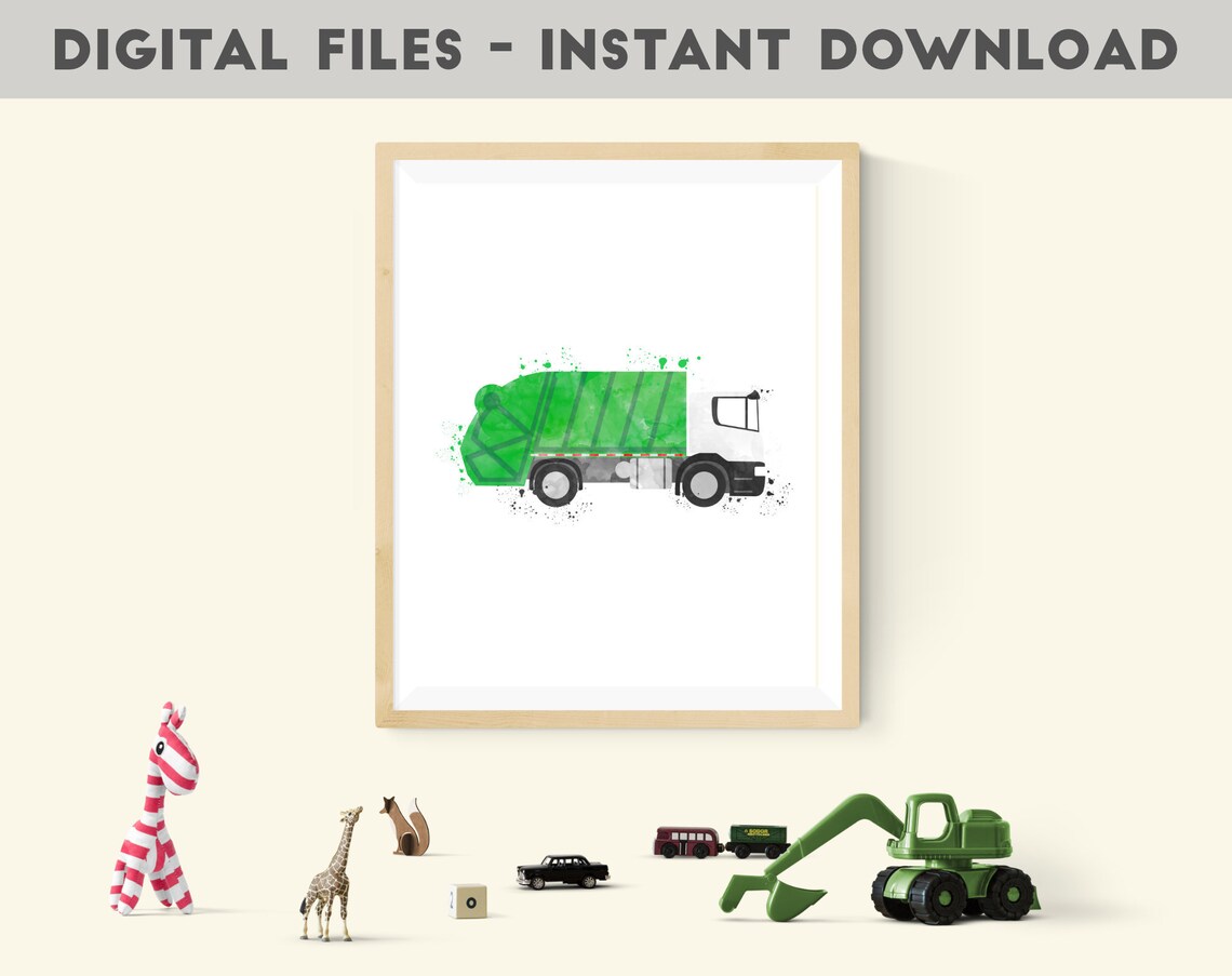 Garbage Truck Transportation Boy Watercolor Boy Art Garbage - Etsy