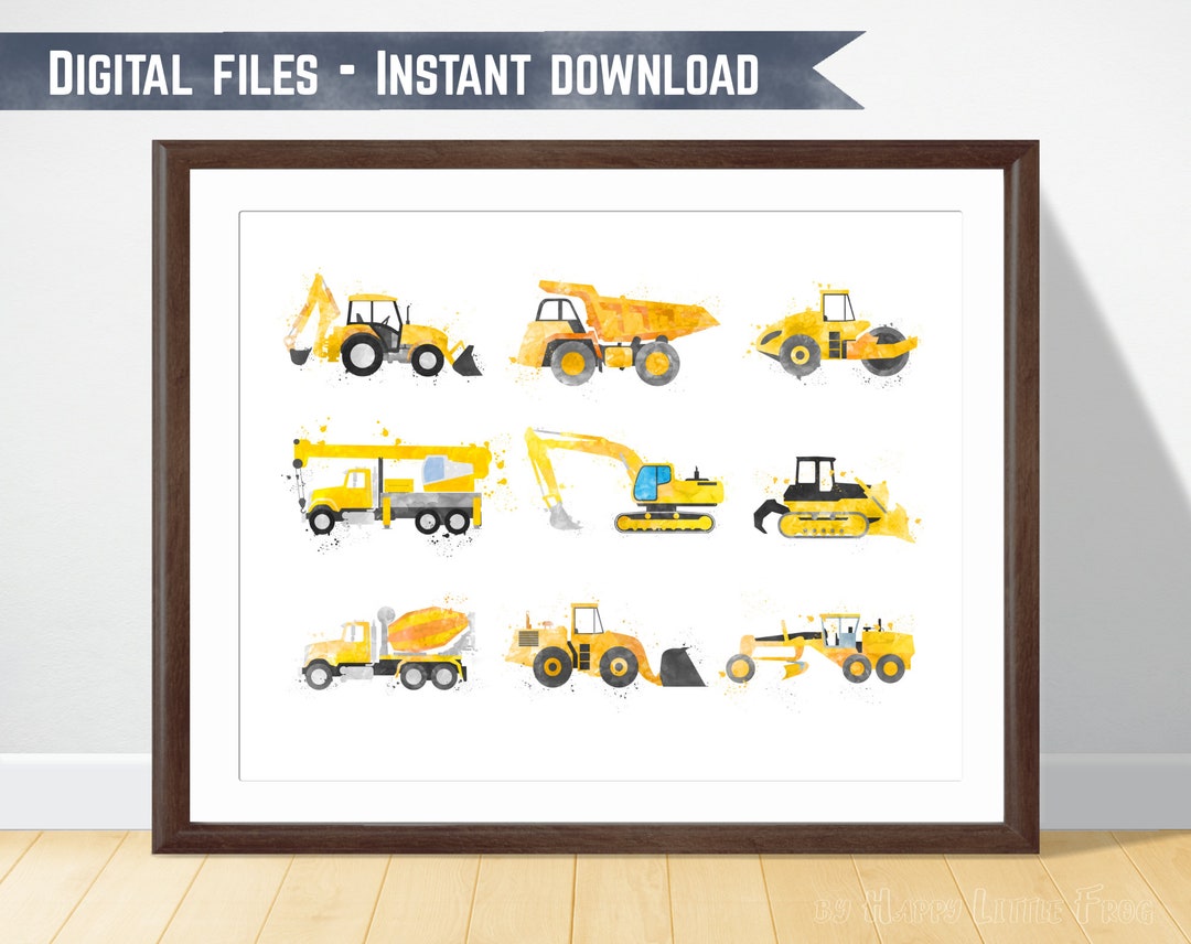 Construction Vehicles Poster Boys Bedroom Wall Art Kids Room Decor Baby ...