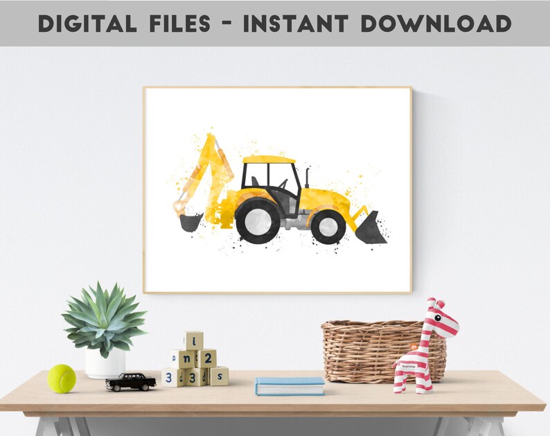 Excavator Printable Watercolor Digger Back Hoe Loader | Etsy