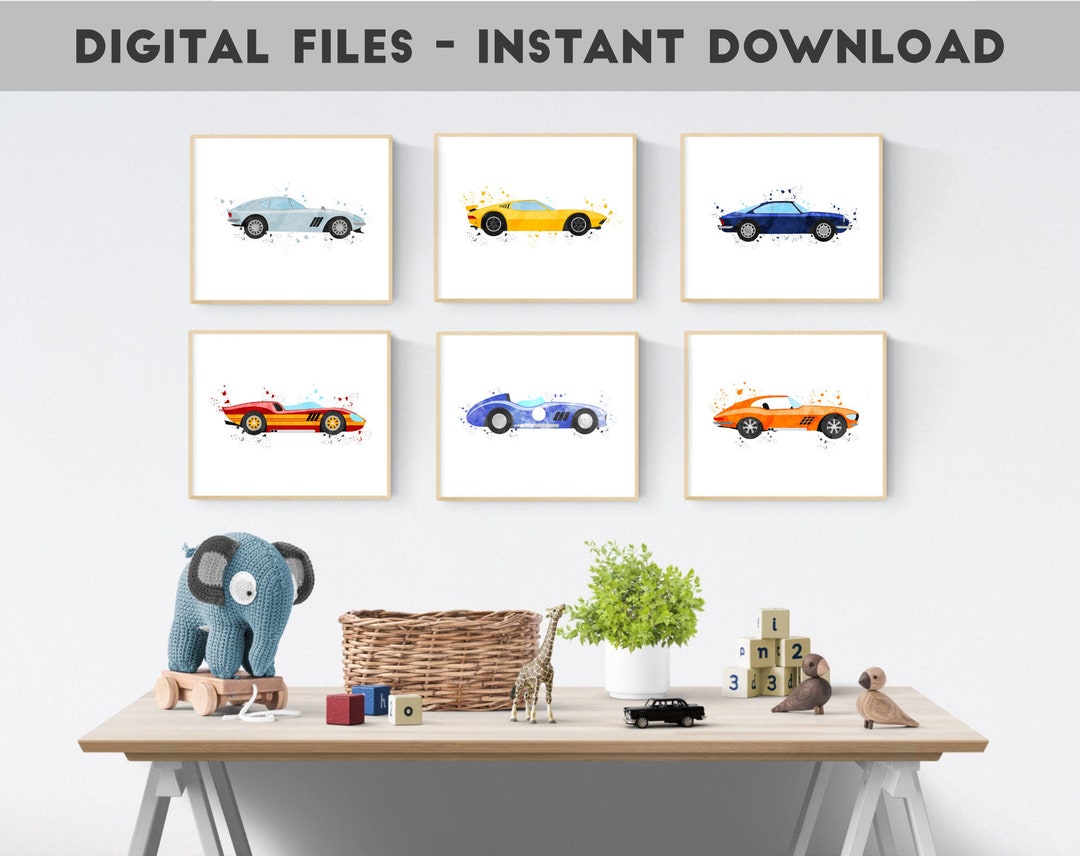 Sports Car Set, Set of 6 Printable, Cars Bundle, Watercolor Cars ...