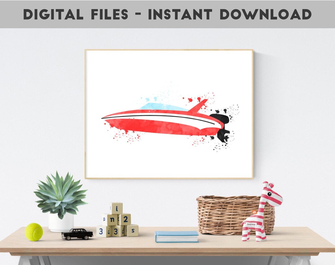 Watercolor Motorboat Print, Speed-boat Printable, Boy Room Decor ...
