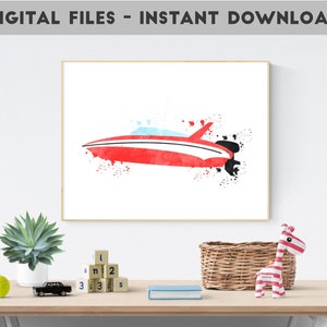 Watercolor Motorboat Print, Speed-boat Printable, Boy Room Decor ...