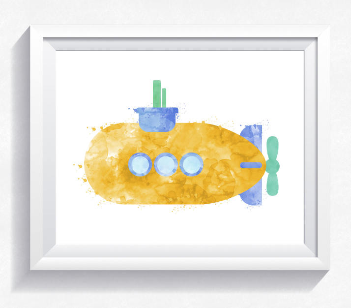 Submarine Print, Submarine Watercolor Printable, Boy Bedroom Wall Art ...
