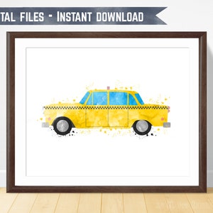 Yellow Taxi, Vintage Car Decor, Car Theme Nursery, Digital Download - Etsy