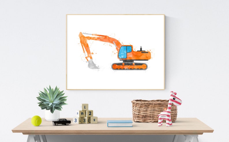 Excavator Print, Watercolor Digger, Digger Wall Art, Big Boy Decor ...