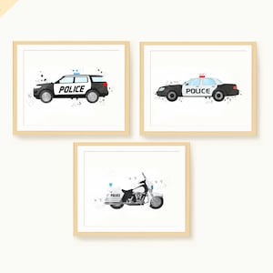 Police Print Set, Boys Vehicle Prints, Watercolor Police, Digital ...