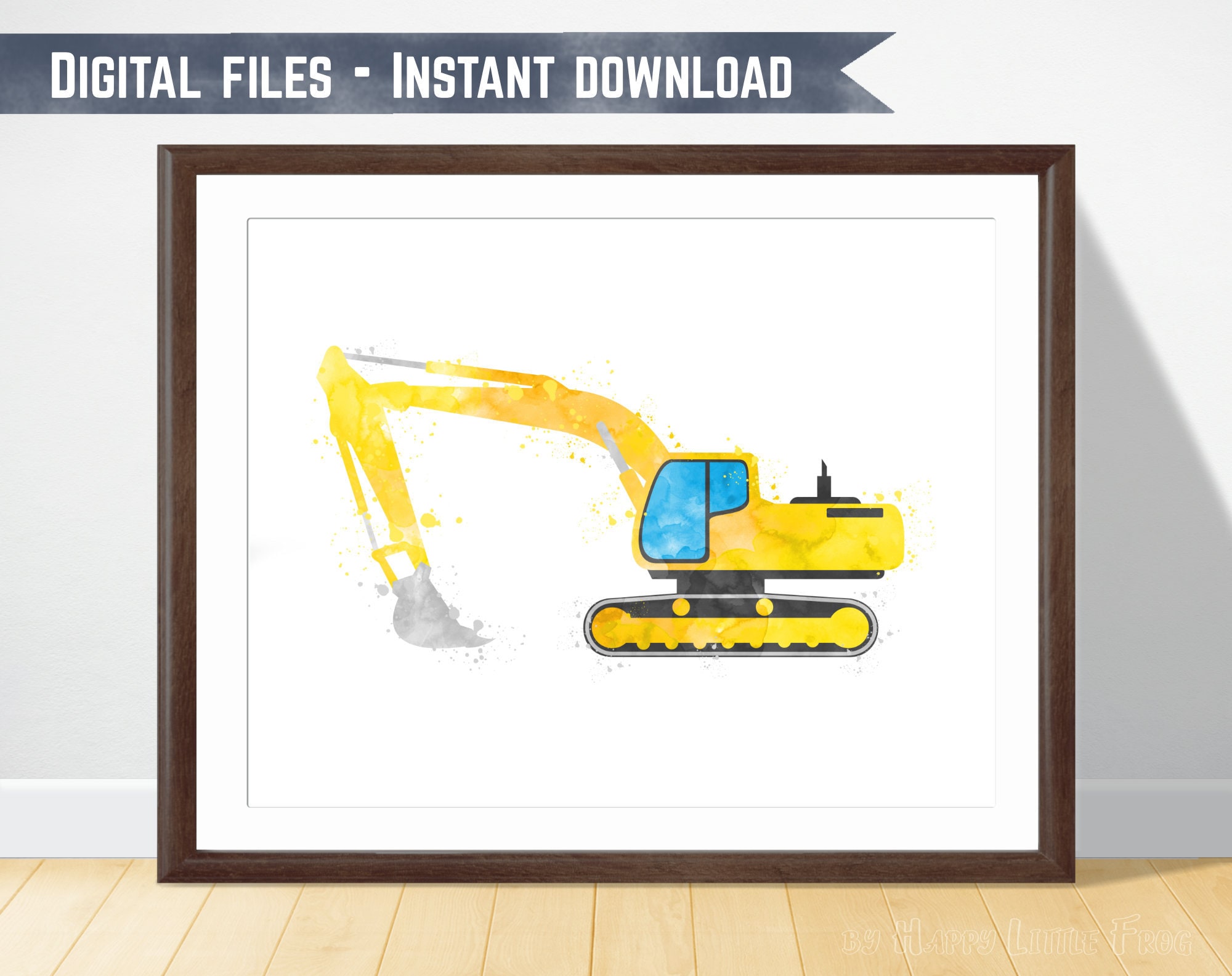Excavator Print Construction Vehicle Digger Wall Art Construction ...