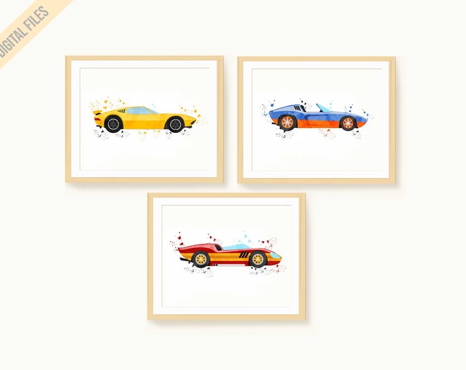 Car Prints Bundle, Car Printables Set, Car Nursery Print, Big Boy Room ...