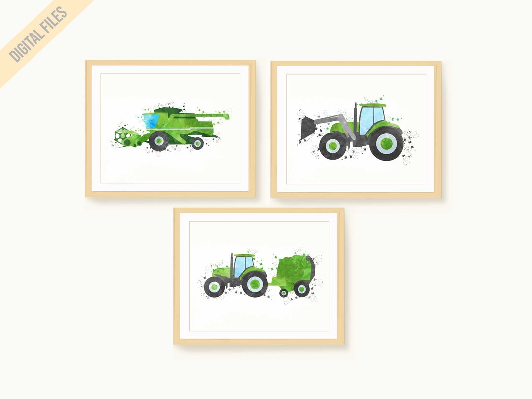 Farm Vehicles, Set of 3, Printable Farm Decor, Farm Tractor Print, Kids ...