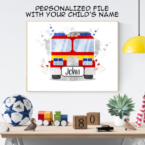 Fire Truck Wall Decor Printable Fire Truck Art Print Boy - Etsy