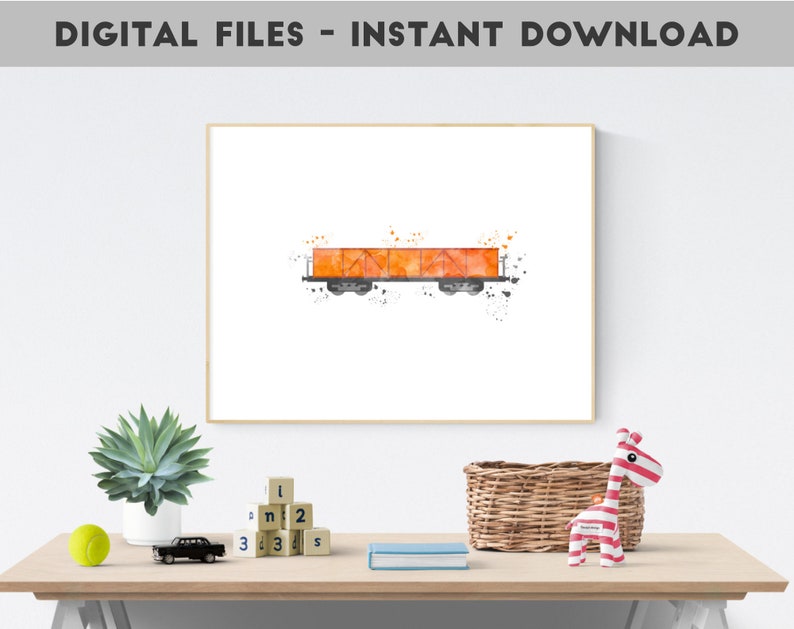 Goods Train Print, Train Wagon, Watercolor Train, Nursery Train Print ...