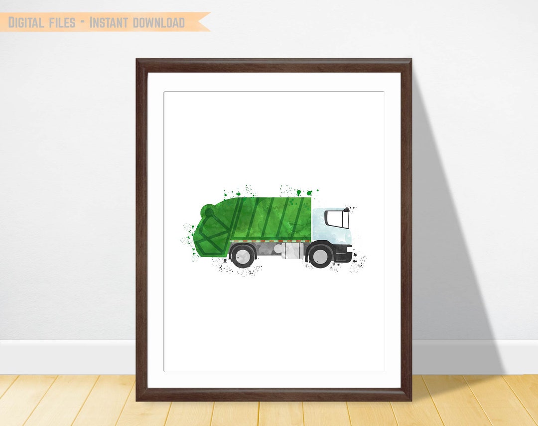 Garbage Truck, Transportation Boy, Watercolor Boy Art, Garbage Truck ...