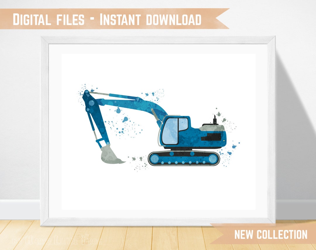 Excavator Print, Watercolor Digger Wall Art, Big Boy Decor, Toddler ...