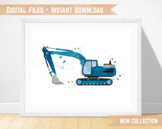 Excavator Print Watercolor Digger Wall Art Big Boy Decor - Etsy