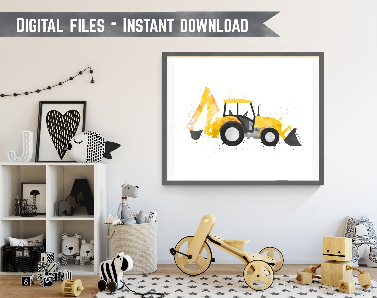 Excavator Printable Watercolor Digger Back Hoe Loader - Etsy
