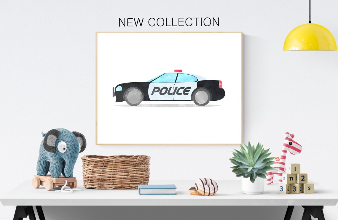 Police Wall Art Police Car Print Boy Room Art Watercolor - Etsy