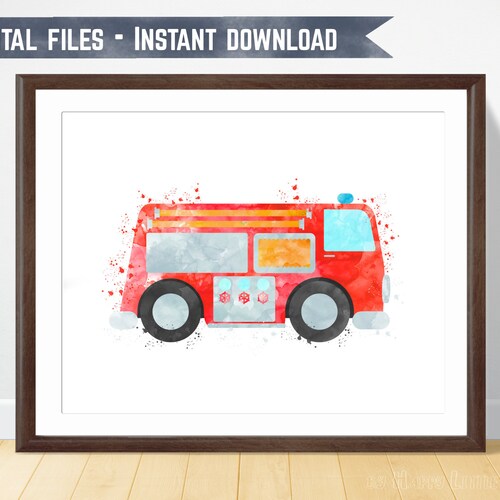 Fire Engine Print Fire Truck Printable Fire Truck Art - Etsy