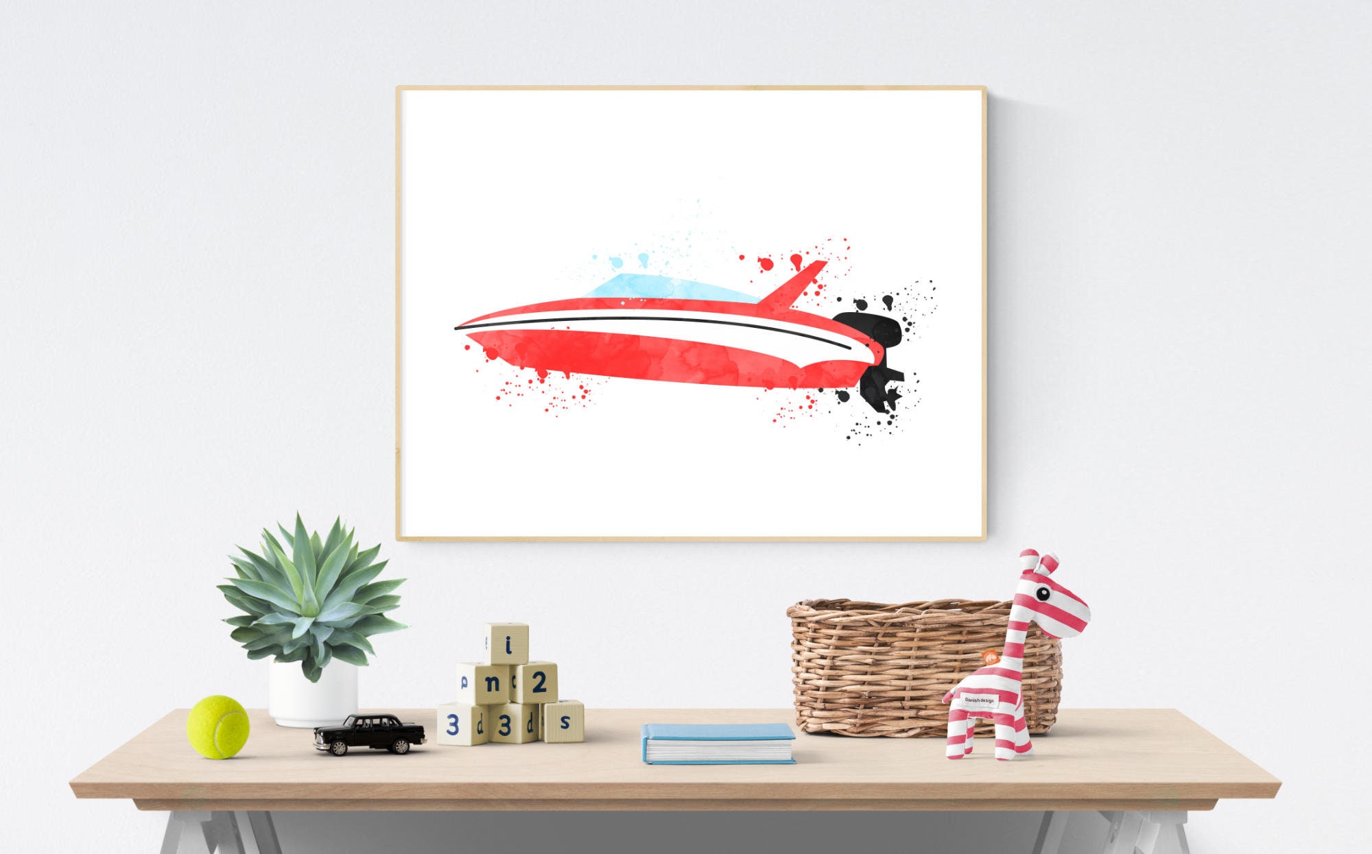 Watercolor Motorboat Print, Speed-boat Printable, Boy Room Decor ...
