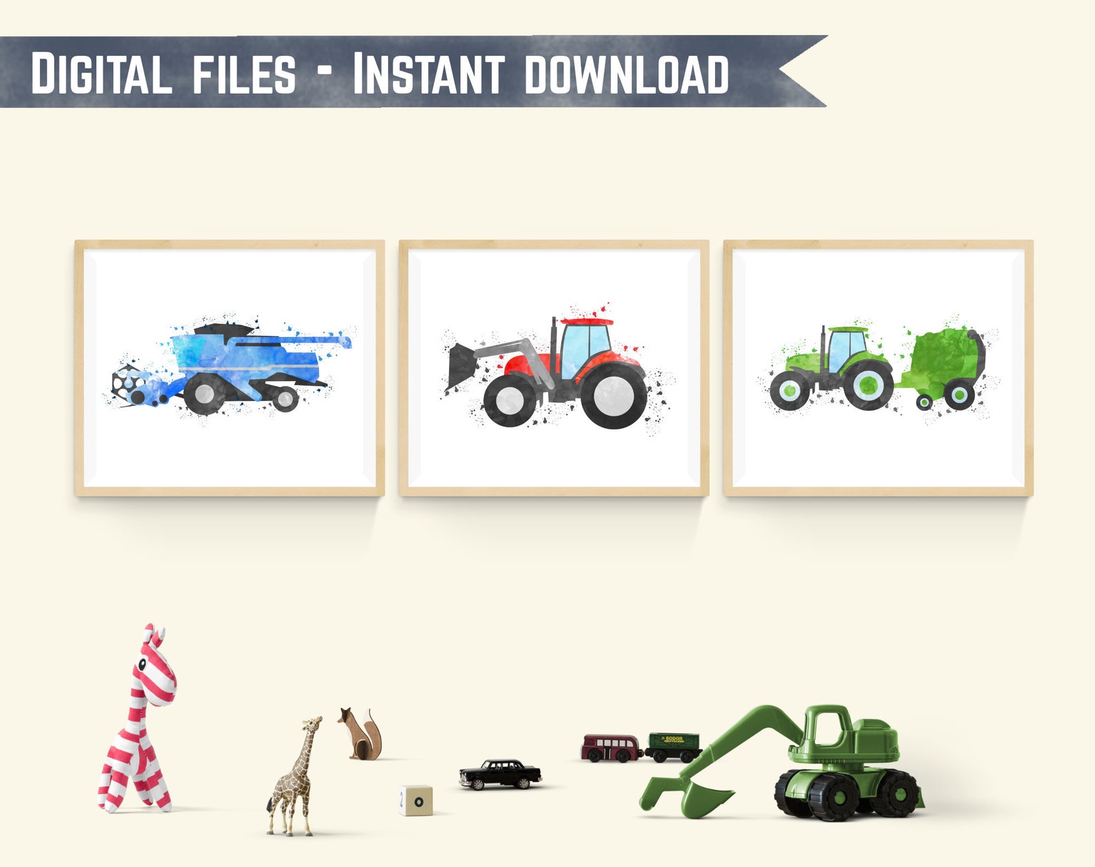 Farm Nursery Decor Bundle Tractor Wall Art Farm Vehicles Print Kids ...