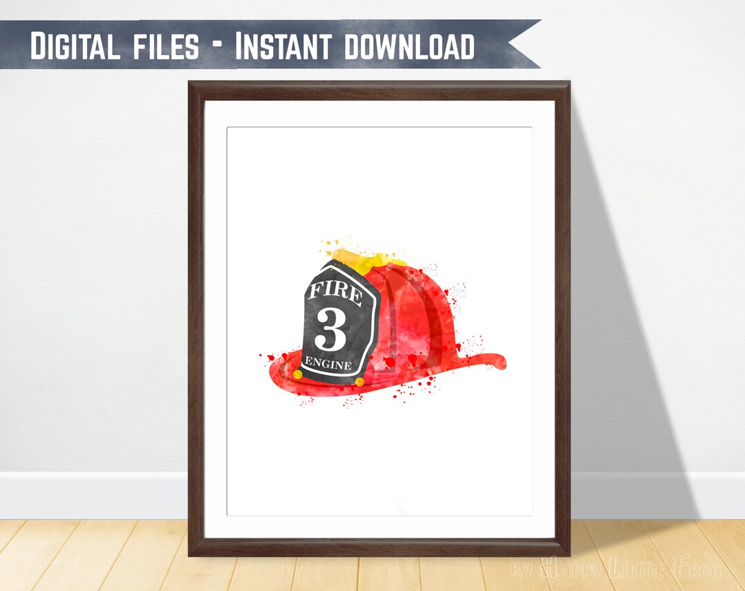 Fire Helmet Wall Art, Fireman Hat Print, Firefighter Birthday Wall ...