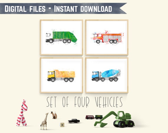 Transportation Kids Bundle Set of 4 Nursery Wall Art Big Boy | Etsy