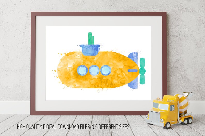 Submarine Print Submarine Watercolor Printable Boy Bedroom | Etsy