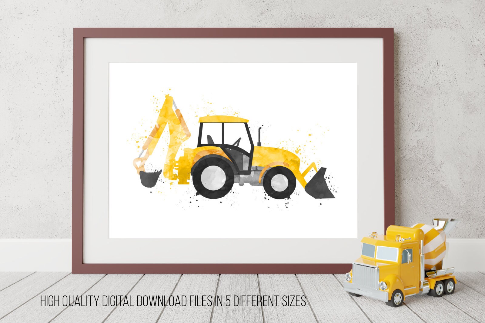 Excavator Printable Watercolor Digger Back Hoe Loader | Etsy