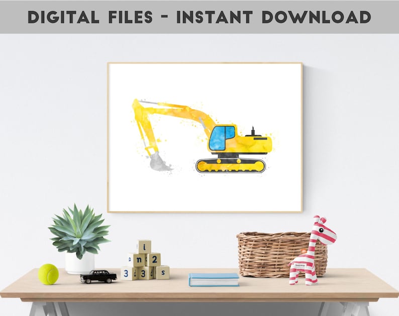 Excavator Print Construction Vehicle Digger Wall Art - Etsy