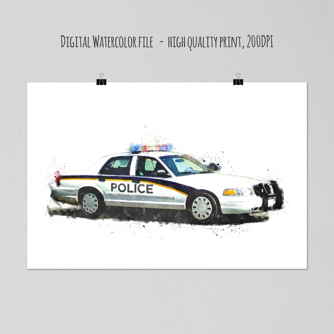 Watercolor Police Car Print, Printable Wall Art, Police Officer Gift or ...