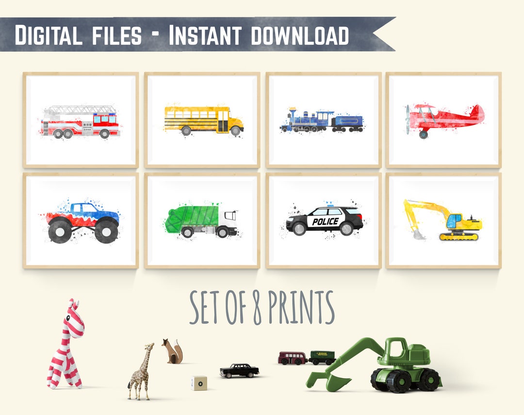 Transportation Kids Bundle, Boy Nursery Decor, Set of 8 Prints, Toddler ...