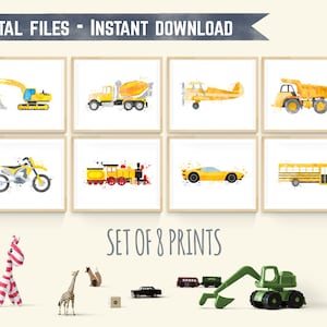 Vehicles Prints Set of 8 Kids Room Decor Boys Bedroom Wall Art ...