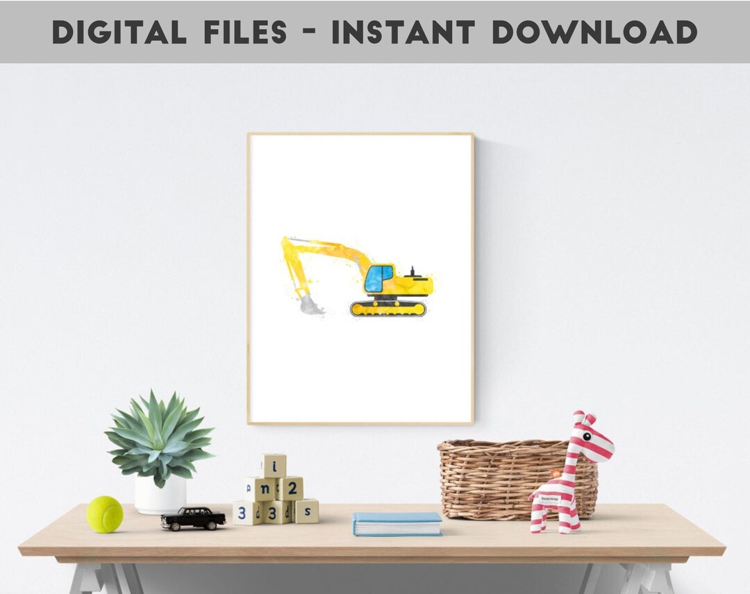 Excavator Print, Construction Digger, Toddler Art Prints, Nursery ...