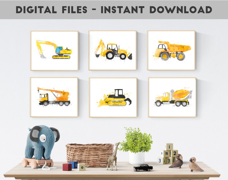 Construction Print Set, Construction Bedroom Decor, Construction Wall ...