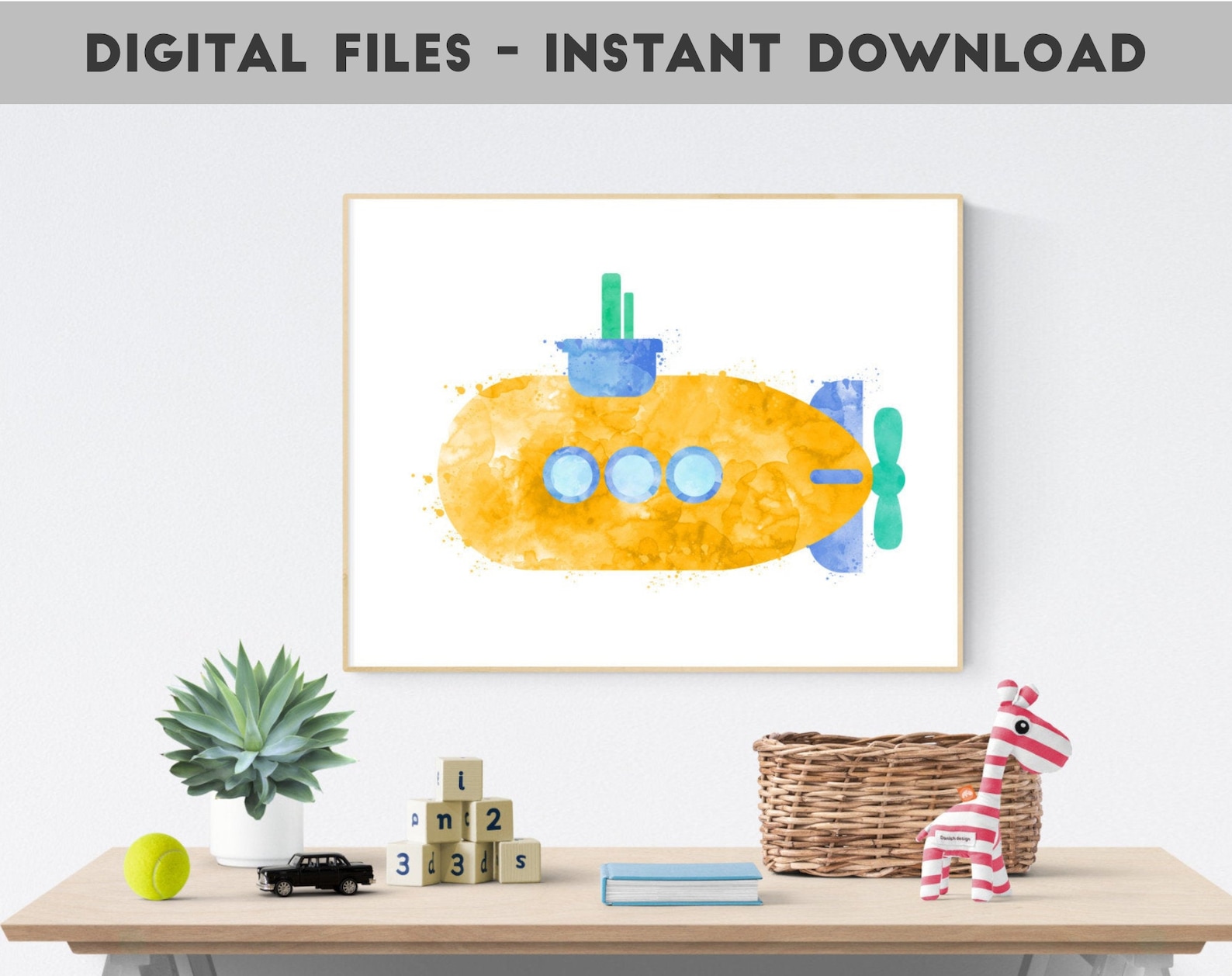 Submarine Print, Submarine Watercolor Printable, Boy Bedroom Wall Art ...