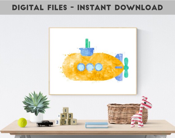 Submarine Print Submarine Watercolor Printable Boy Bedroom | Etsy