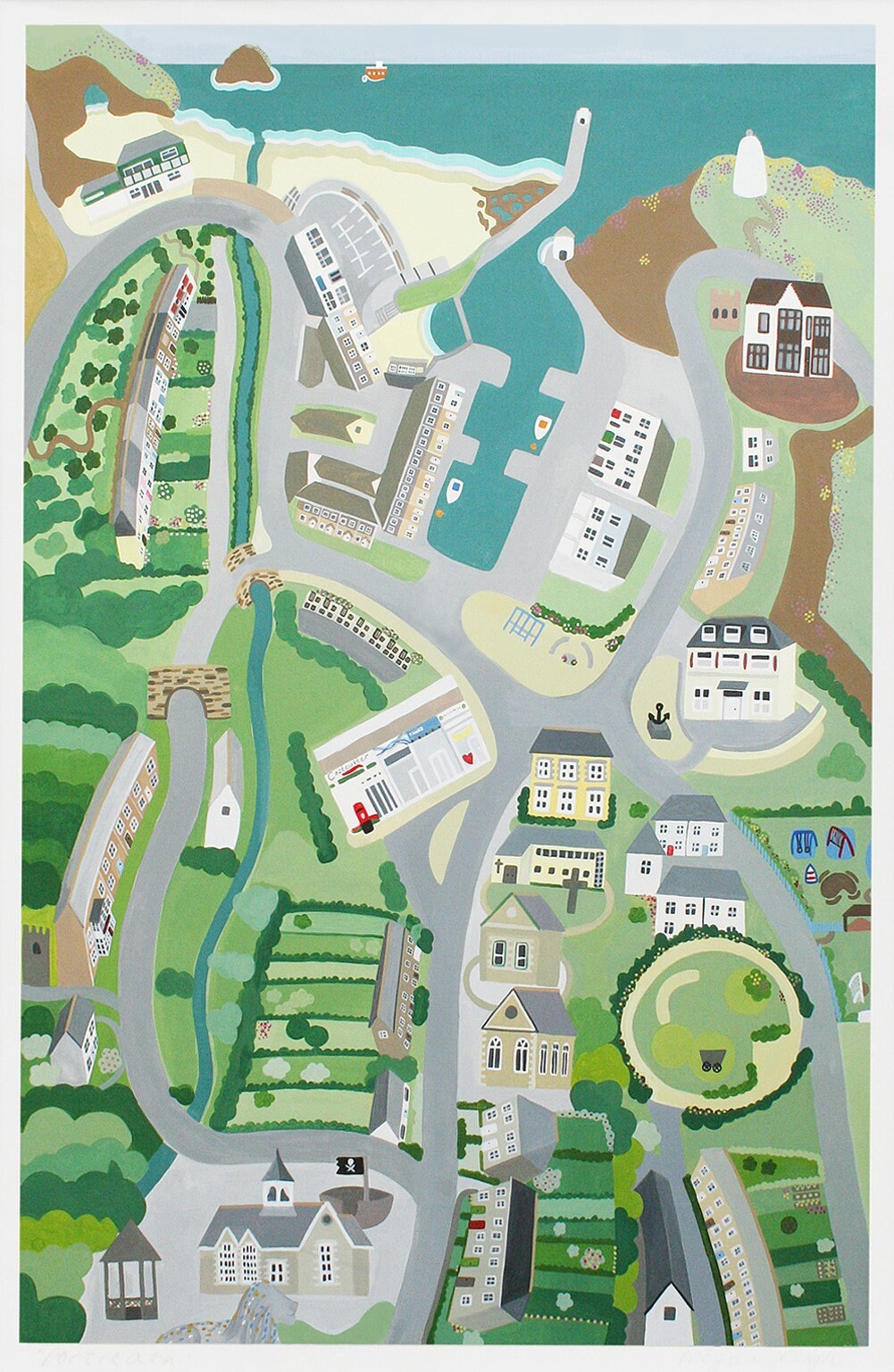 Map of Portreath, Cornwall - Signed Giclee Illustrated Print, Wall Art ...