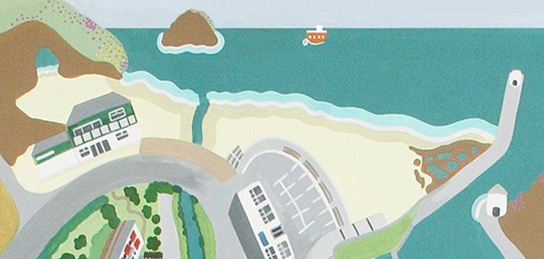 Map of Portreath, Cornwall - Signed Giclee Illustrated Print, Wall Art ...