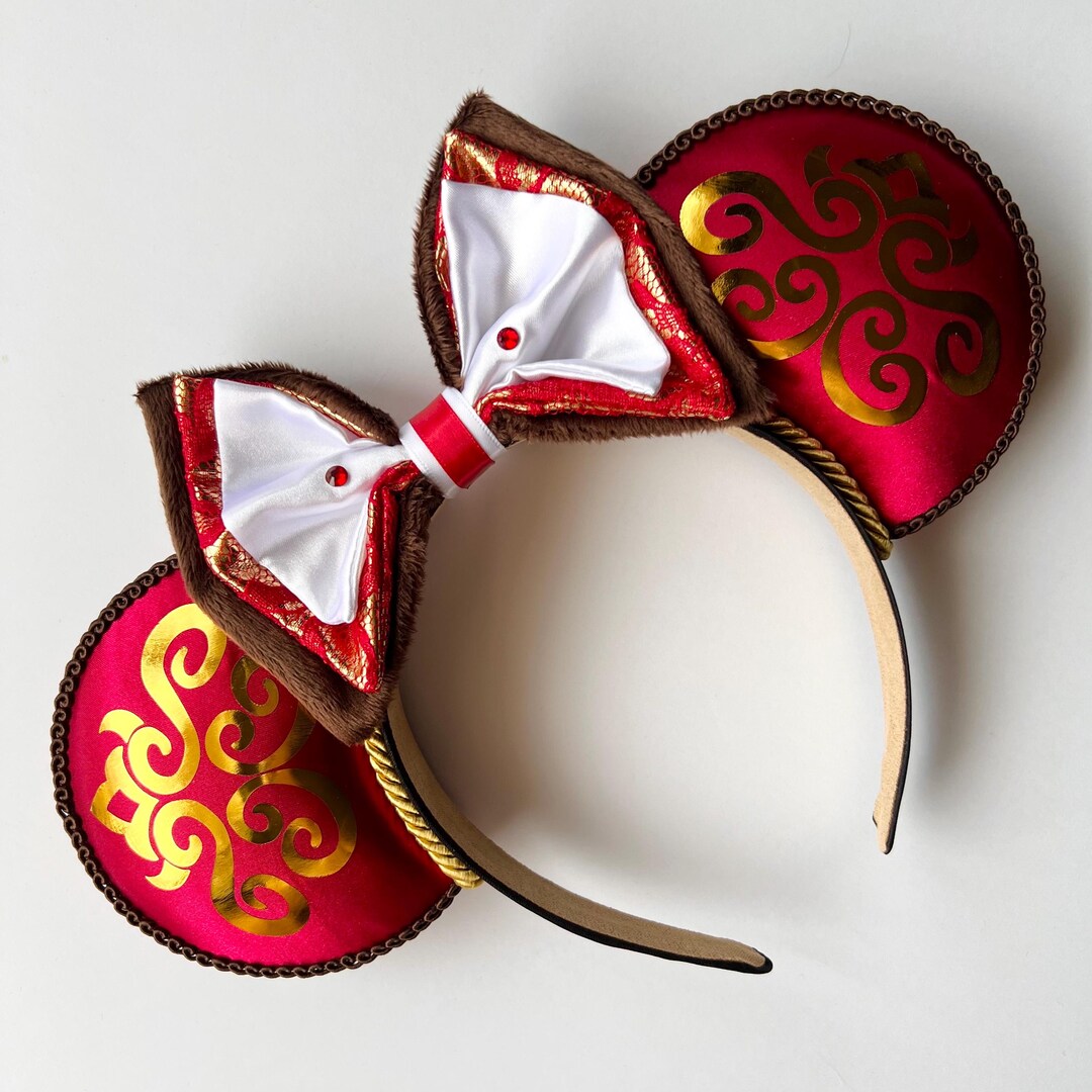 Red Satin Queen Ears: Metallic Gold Accents & Rhinestone Bow - Etsy