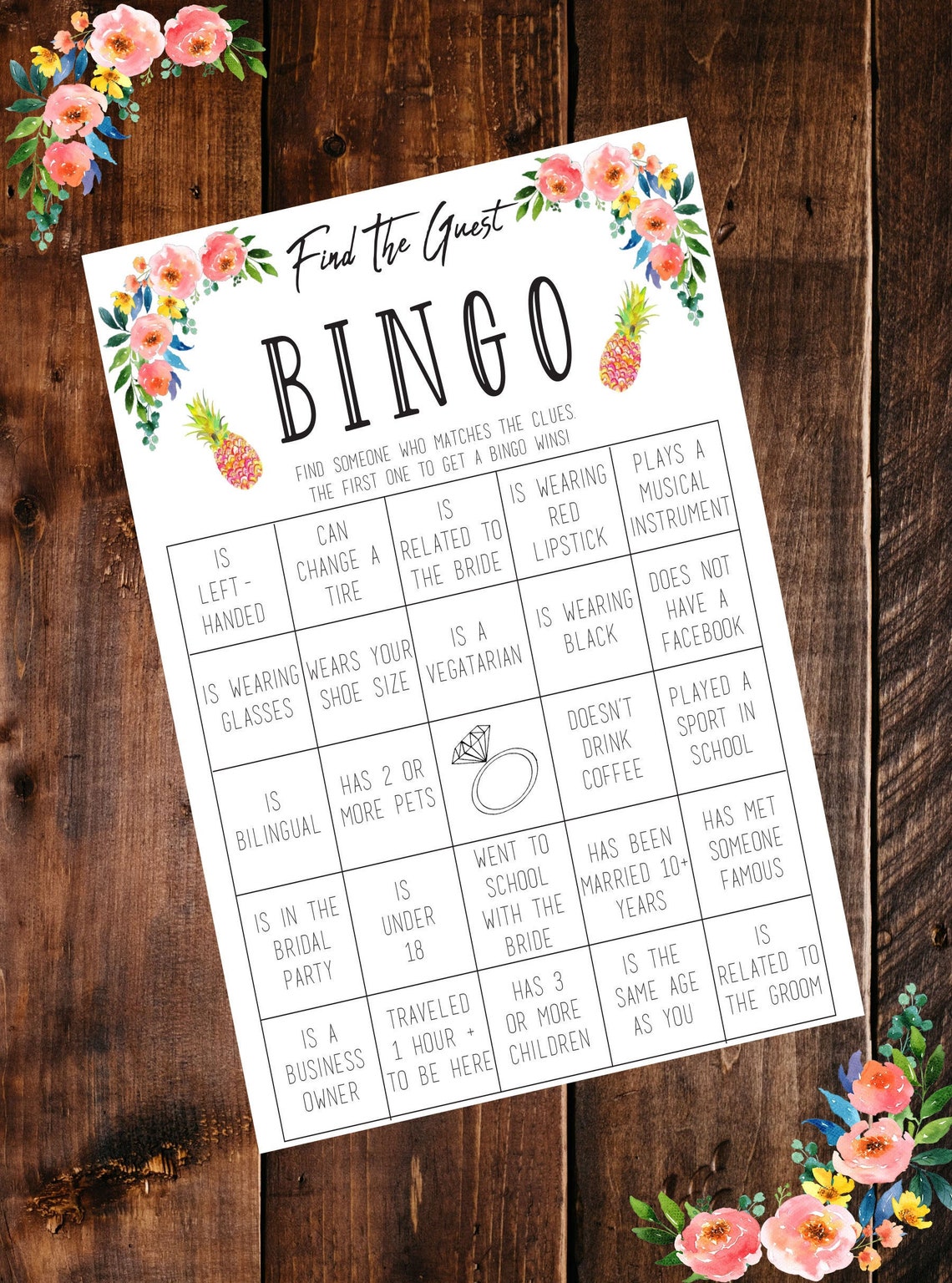 Find The Guest Bingo Find The Guest Bingo Bridal Shower Game Etsy