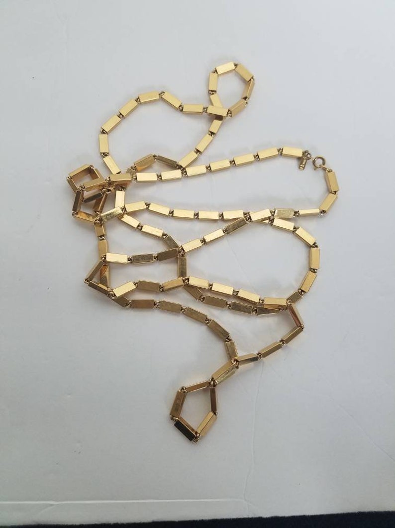 Vintage Monet square link gold tone long necklace chain | Etsy