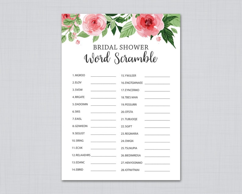 Floral Bridal Word Scramble Game, Unscramble Words, Word Search, Bridal ...