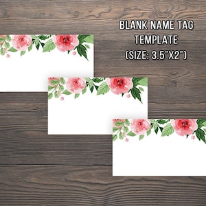 Blank Name Tag Template, Floral Name Tags, Floral Wedding, Printable ...