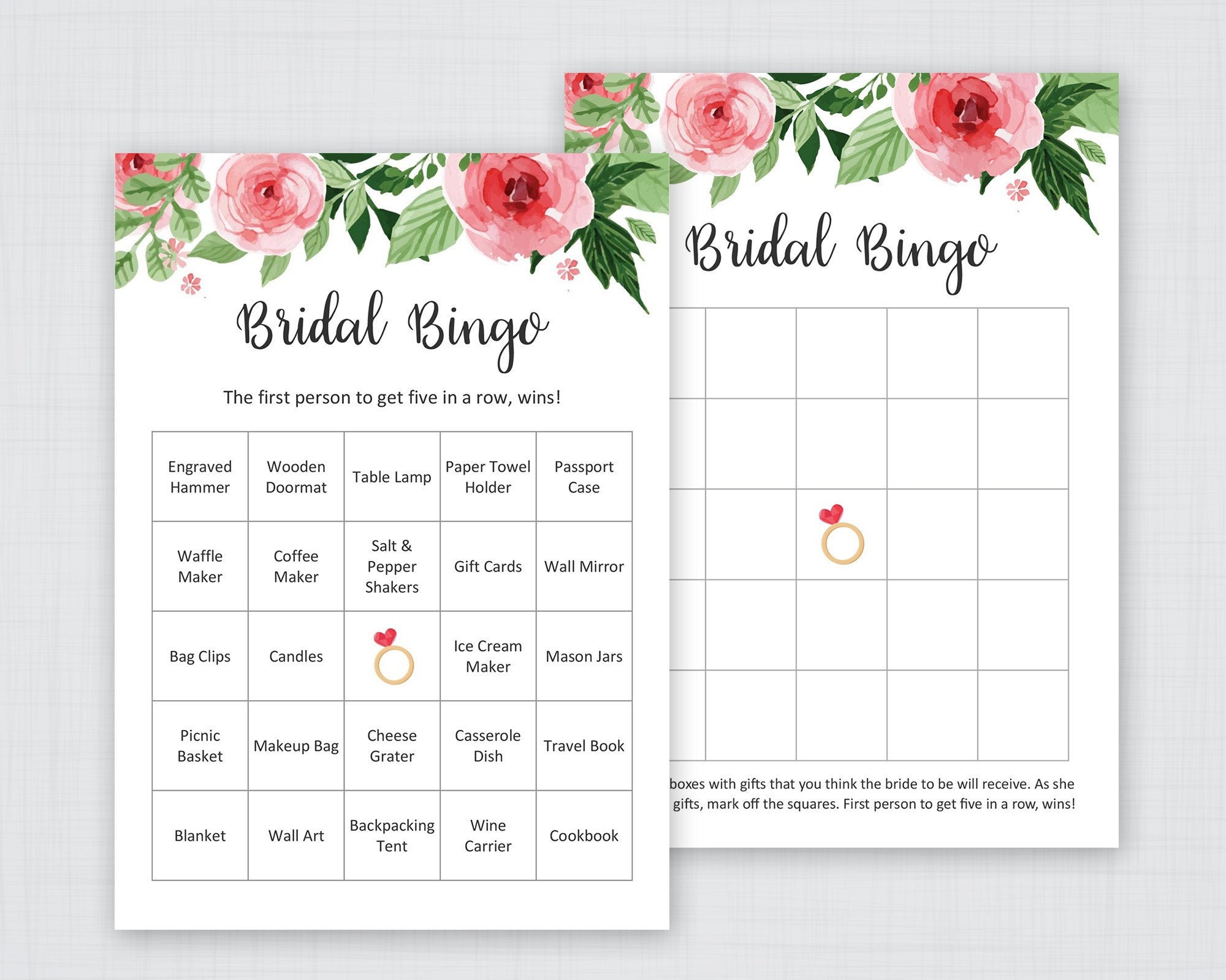 60 Prefilled Bridal Bingo Cards, Bridal Shower Games, Floral Bridal ...