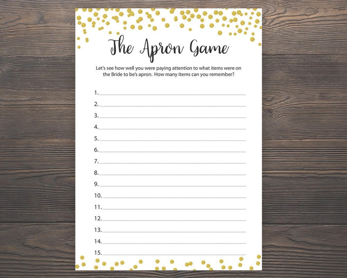The Apron Game, Bridal Shower Games, Printable Games, Bridal Shower ...