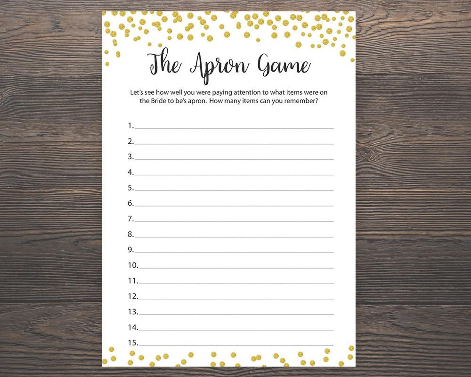 The Apron Game, Bridal Shower Games, Printable Games, Bridal Shower ...