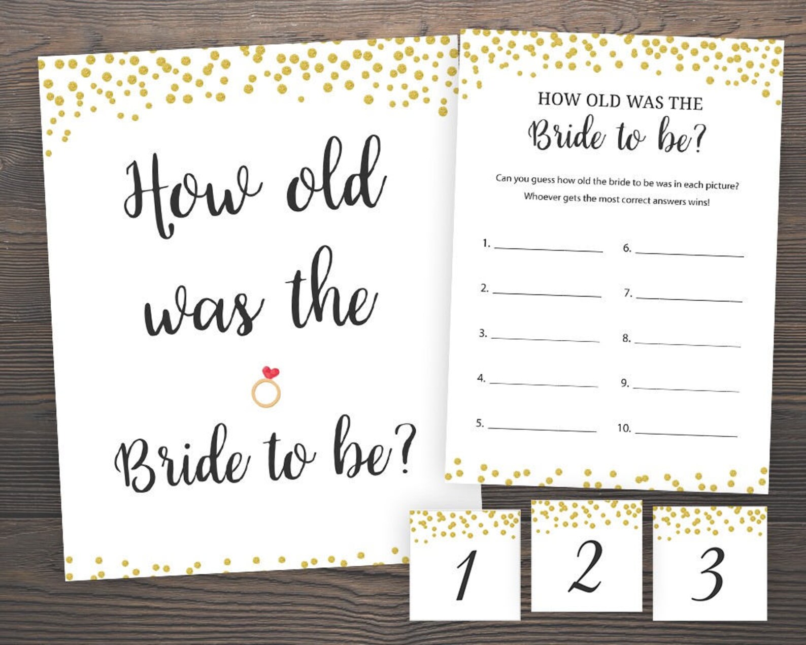 How Old Was the Bride to Be, Bridal Shower Games, Gold Bridal Shower ...